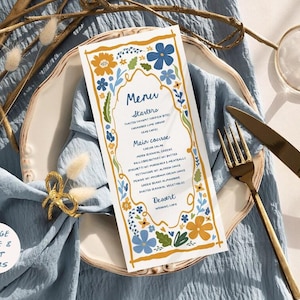 Blue Green Floral Wedding Invitation Suite, Hand-drawn Wildflower ...