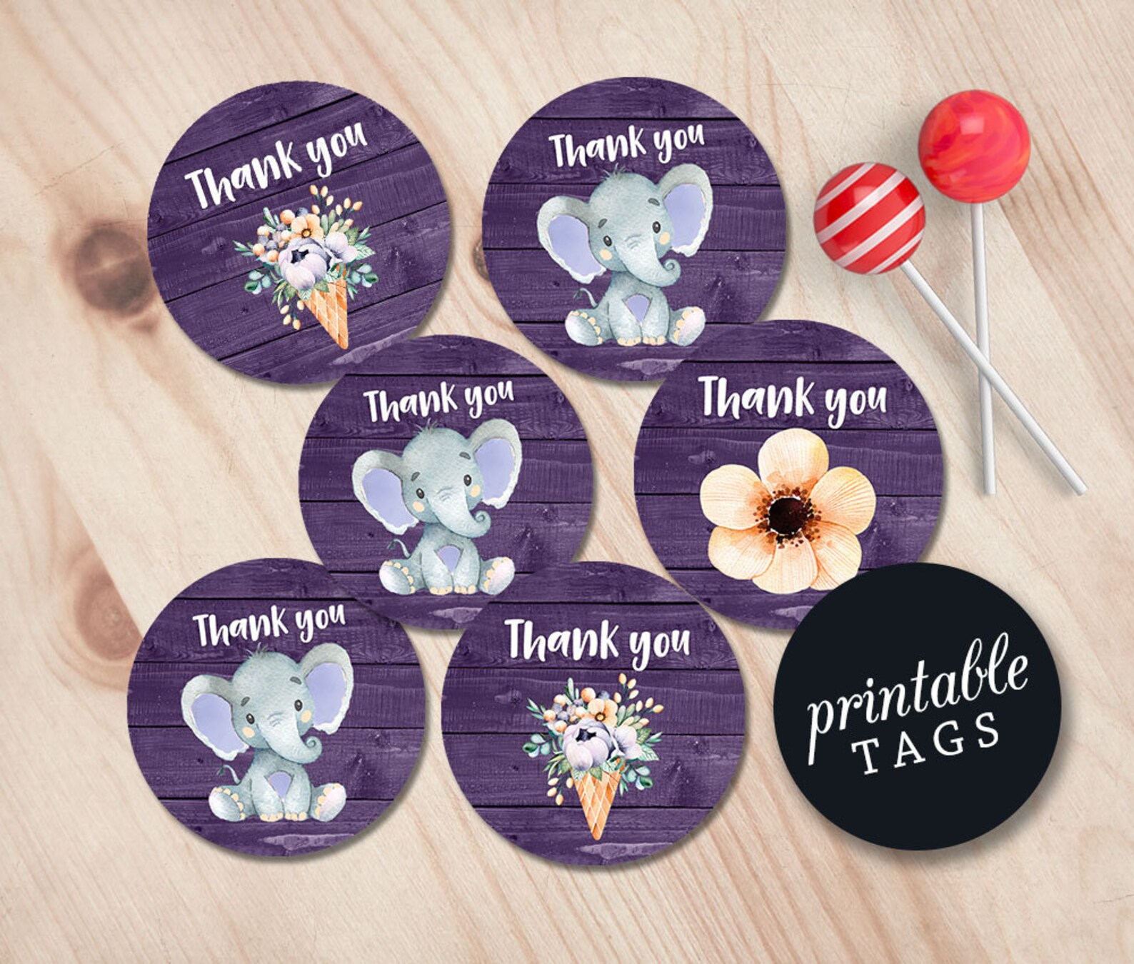 Elephant Thank You Tags Printable Baby Shower Favor Tags | Etsy