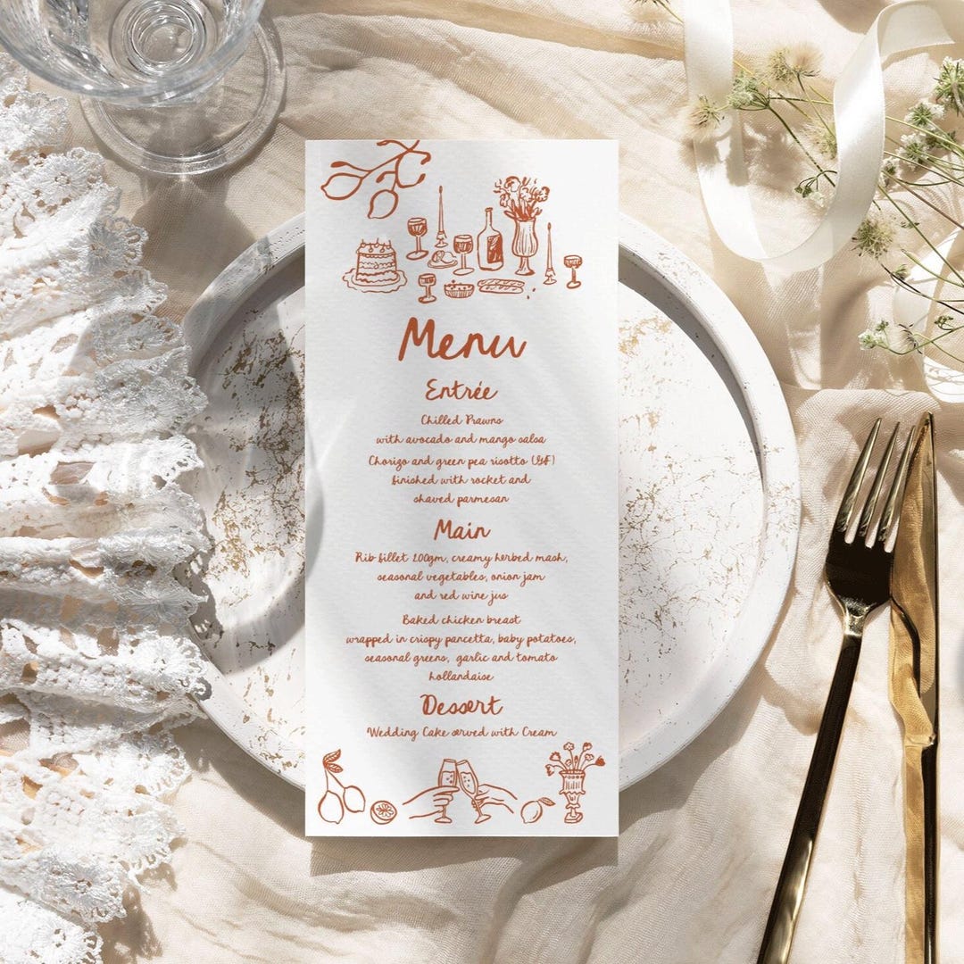 Italian Wedding Menu Card Template, Mediterranean Theme (digital ...
