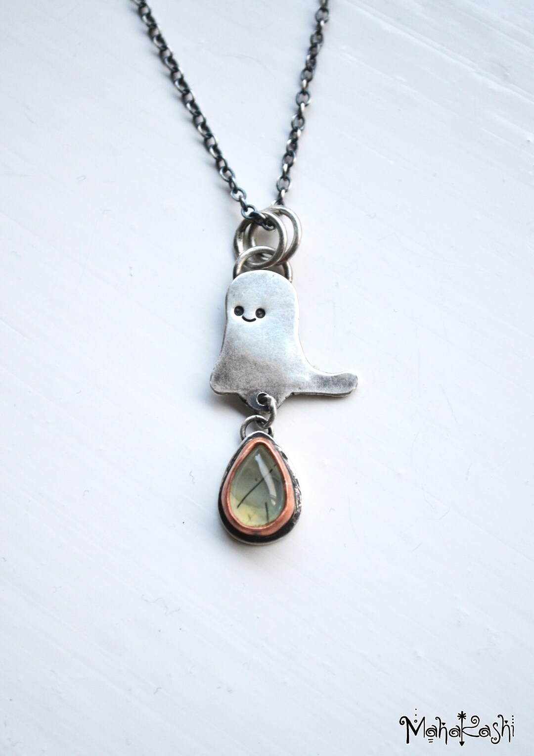Little Ghost Pendant in Sterling Silver With Prehnite in Copper Bezel ...