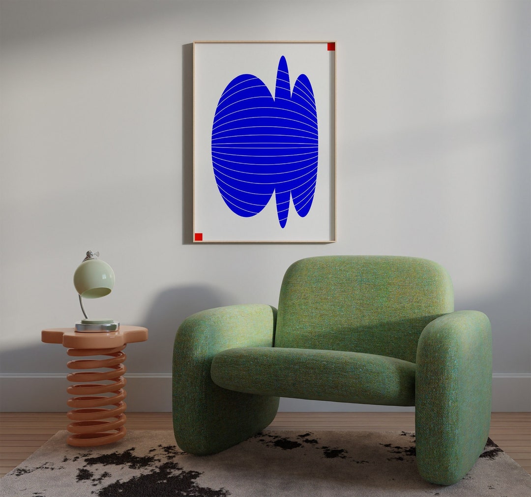 Japanese Lantern Inspired Bold Blue Abstract Geometric Minimal Graphic ...