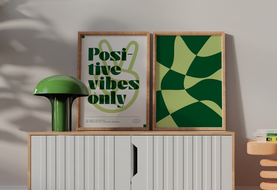 Positivity Wall Art Grid Lines SET Printable Poster Wavy Design ...