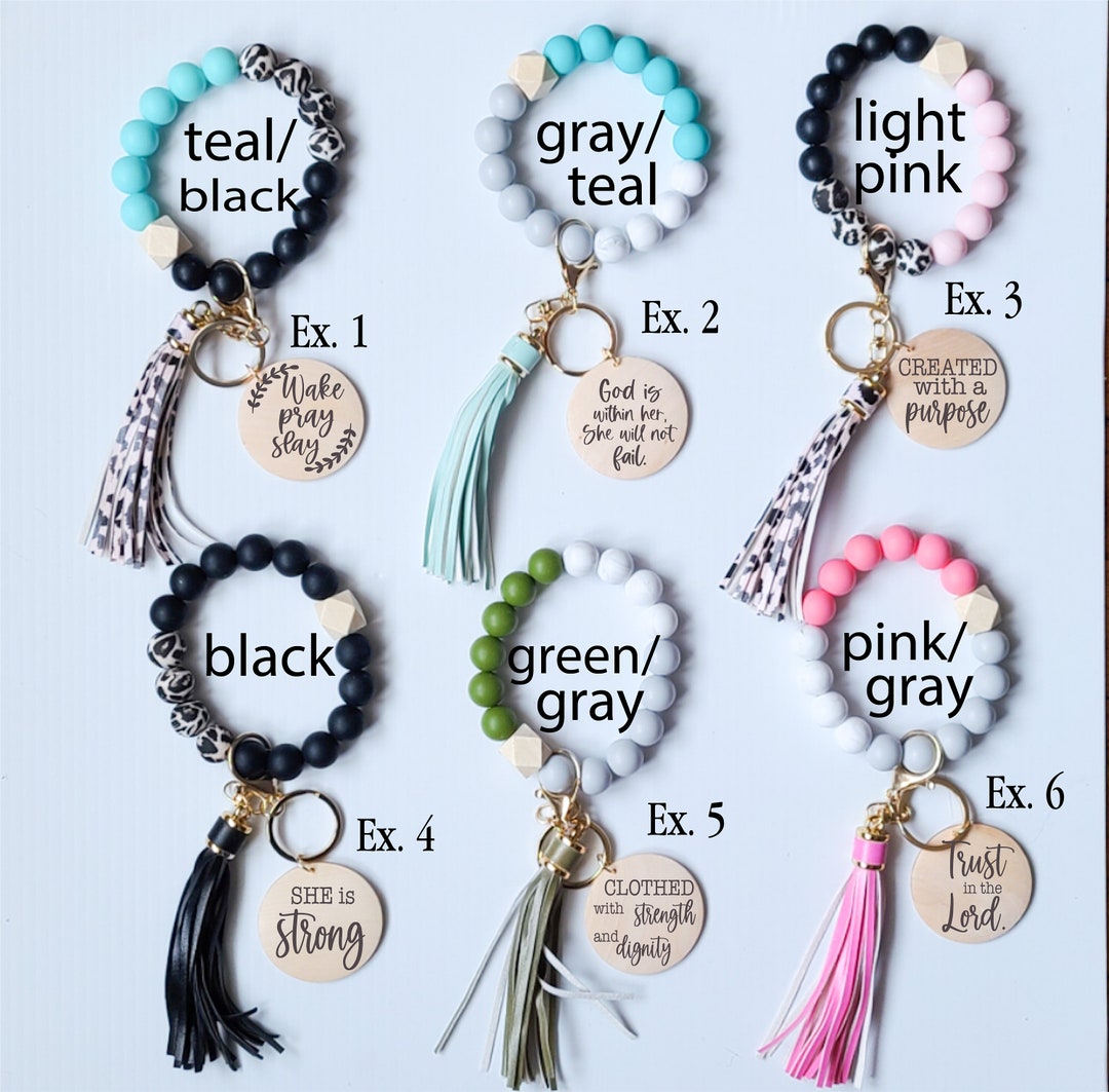 Personalized Silicone Bead Wristlet Keychain, Custom Faith Wristlets ...