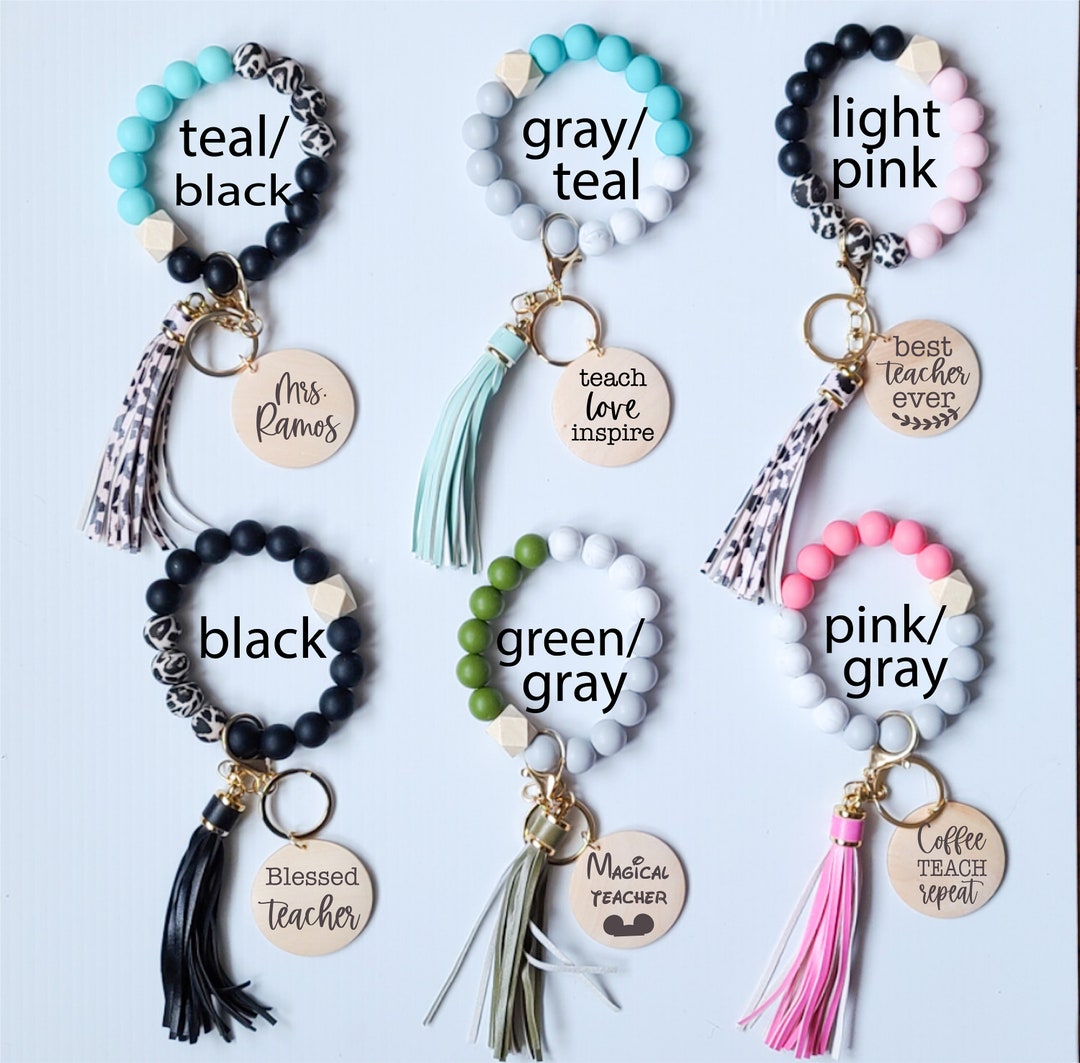 Personalized Silicone Bead Wristlet Keychain, Custom Teacher Wristlets ...