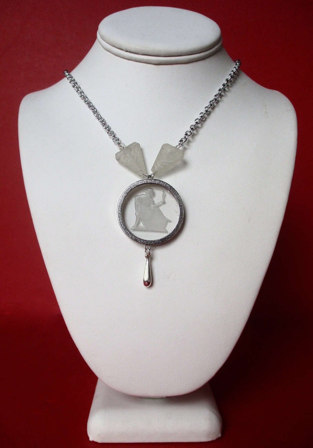 Vintage Art-deco Etched Camphor Glass Pendant Necklace - Etsy