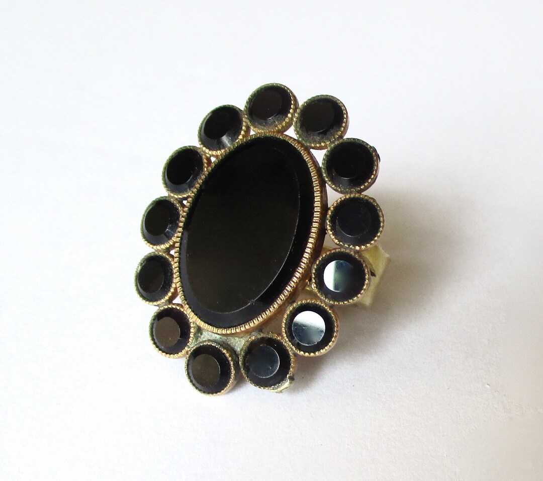 Antique Large Unisex Black Melanite Garnet & Gold Mourning Ring - Etsy