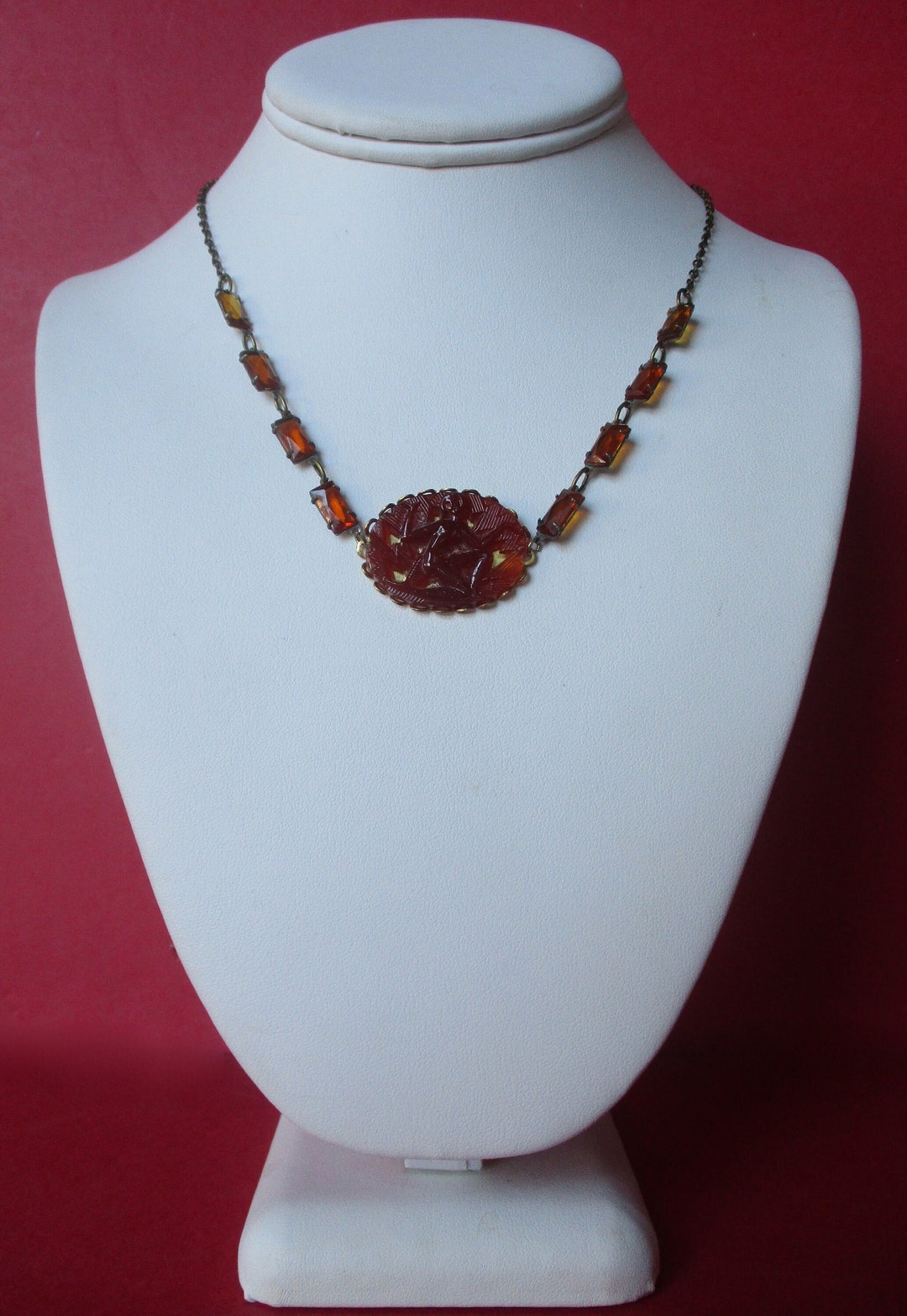 Antique Art-deco Amber Paste & Glass Necklace - Etsy