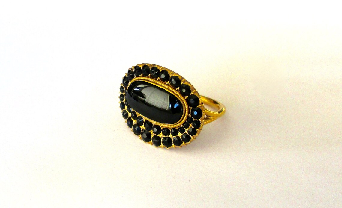 Antique Georgian Mourning Ring With Black Melanite Garnet - Etsy