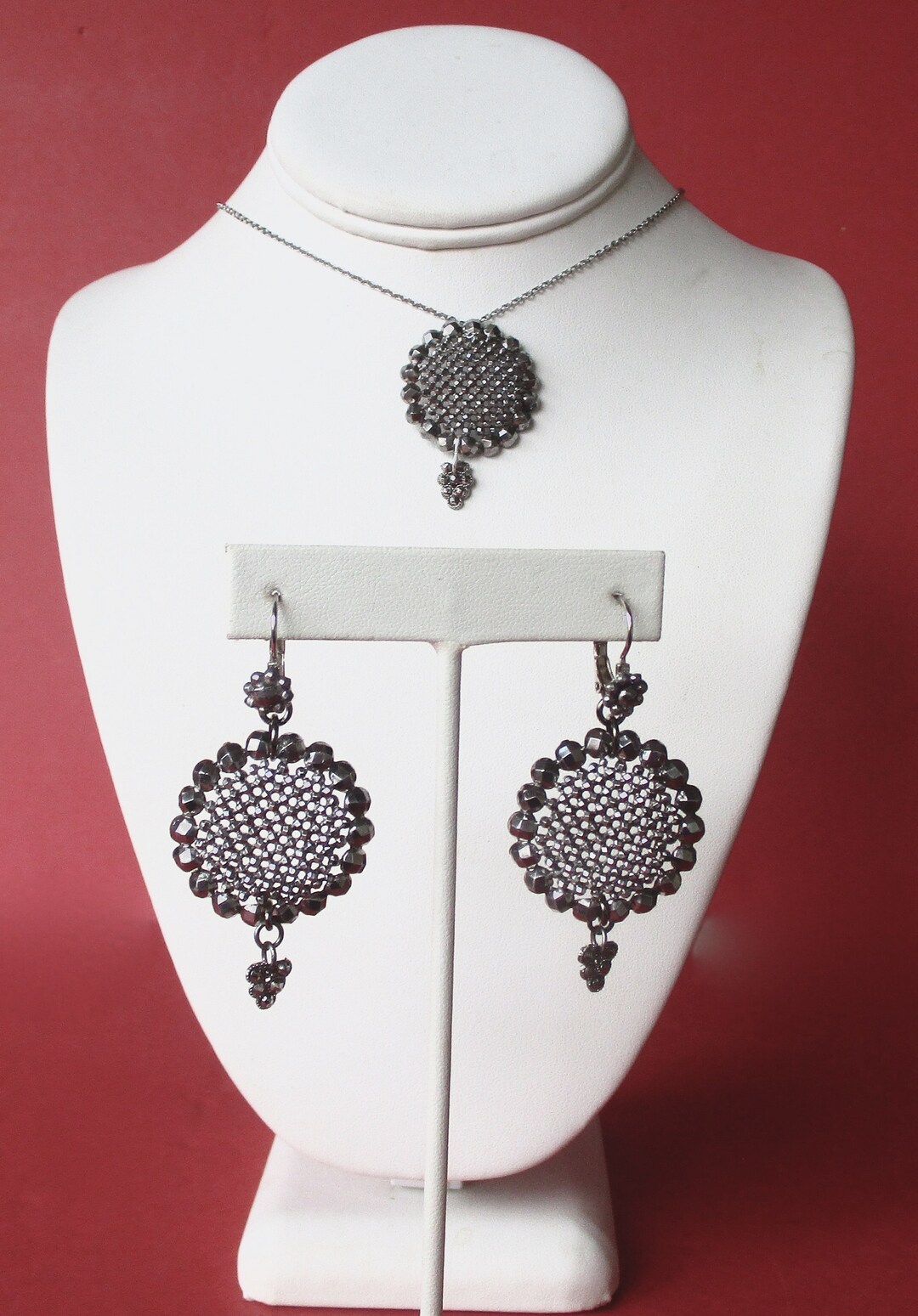 Antique Jewelry Set: Antique Cut Steel Pendant Necklace & Matching Earrings/boho/shabby Chic - Etsy