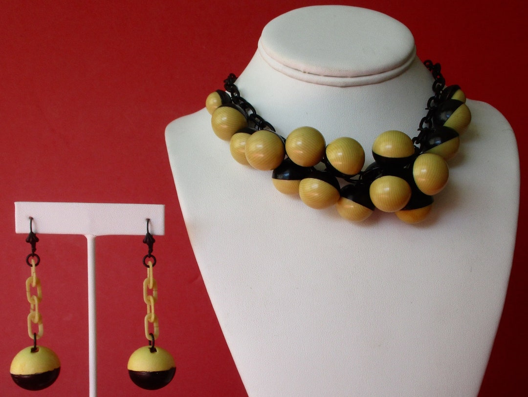 Antique Jewelry Set: Celluloid Choker/necklace With Earrings/wedding - Etsy