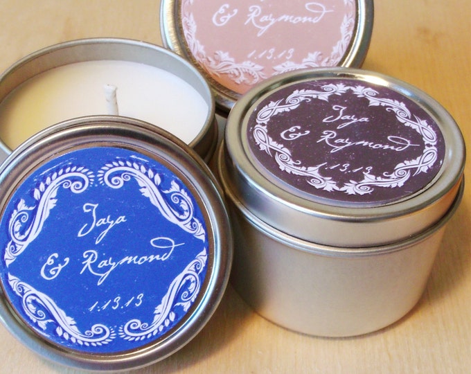 25 Custom Wedding Candle Favor 2oz Tins With Custom Labels Wedding