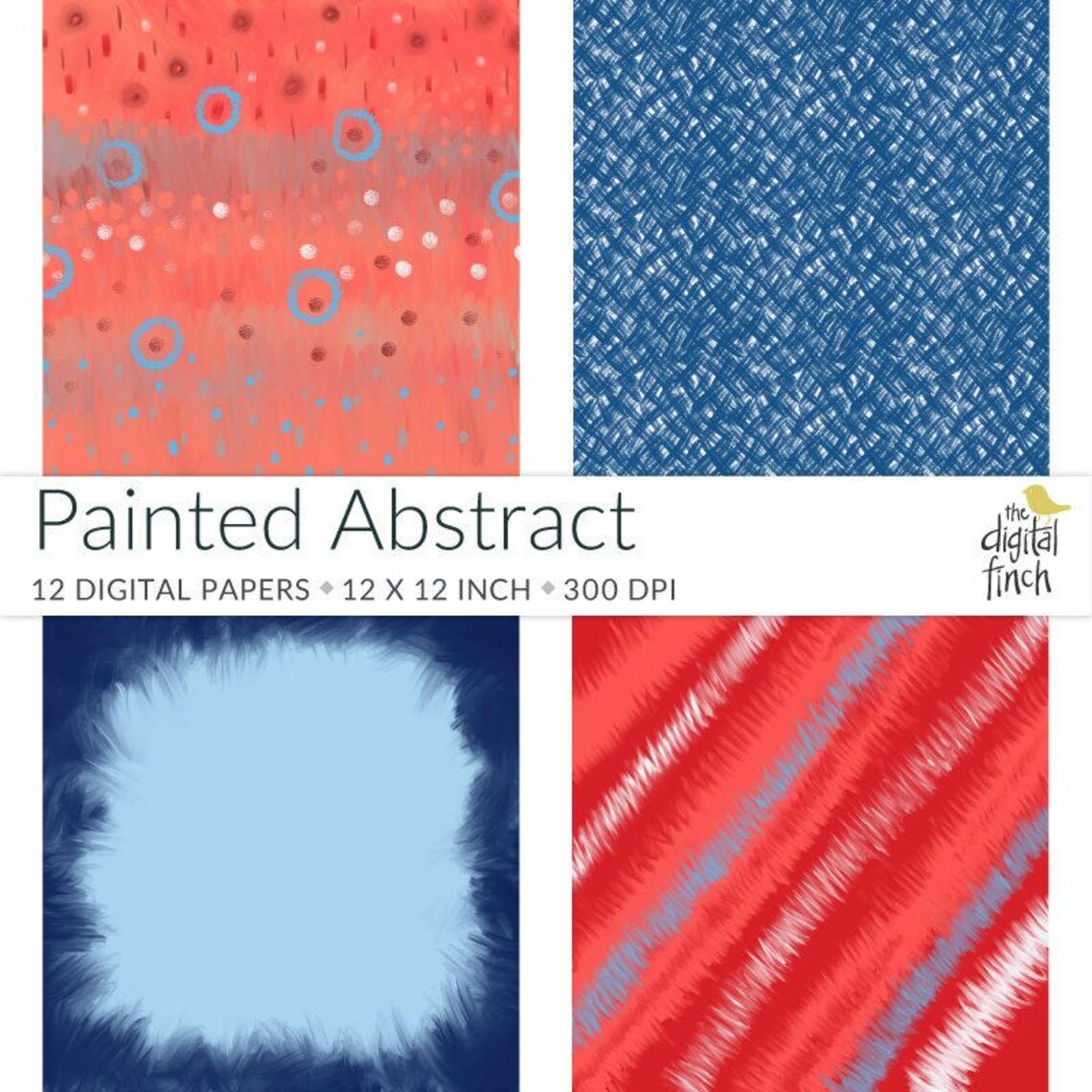 4th of July Papers Painted Abstract Digital Papers Red White and Blue ...