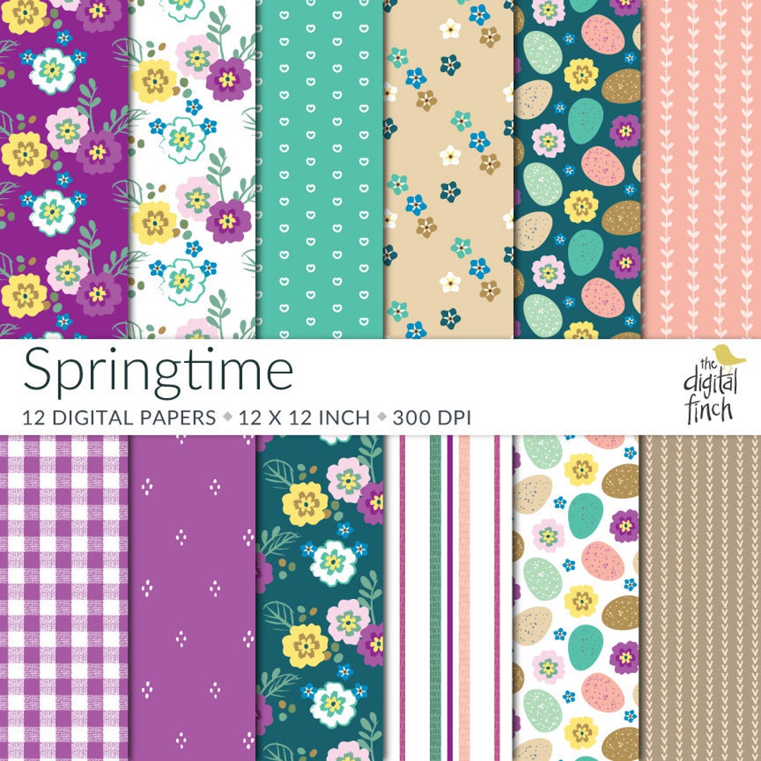 Springtime Digital Paper Bird Egg Paper Primroses 12x12 300 Dpi ...