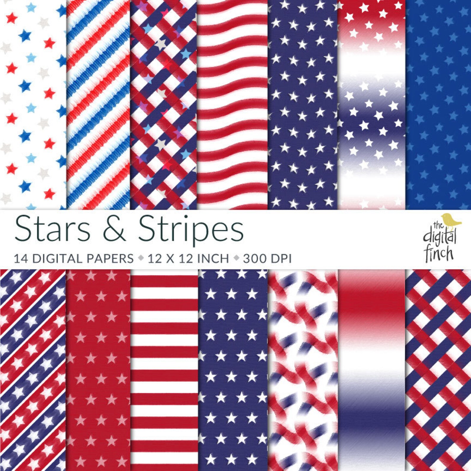 4th of July Paper Stars and Stripes Digital Papers 12x12 High ...
