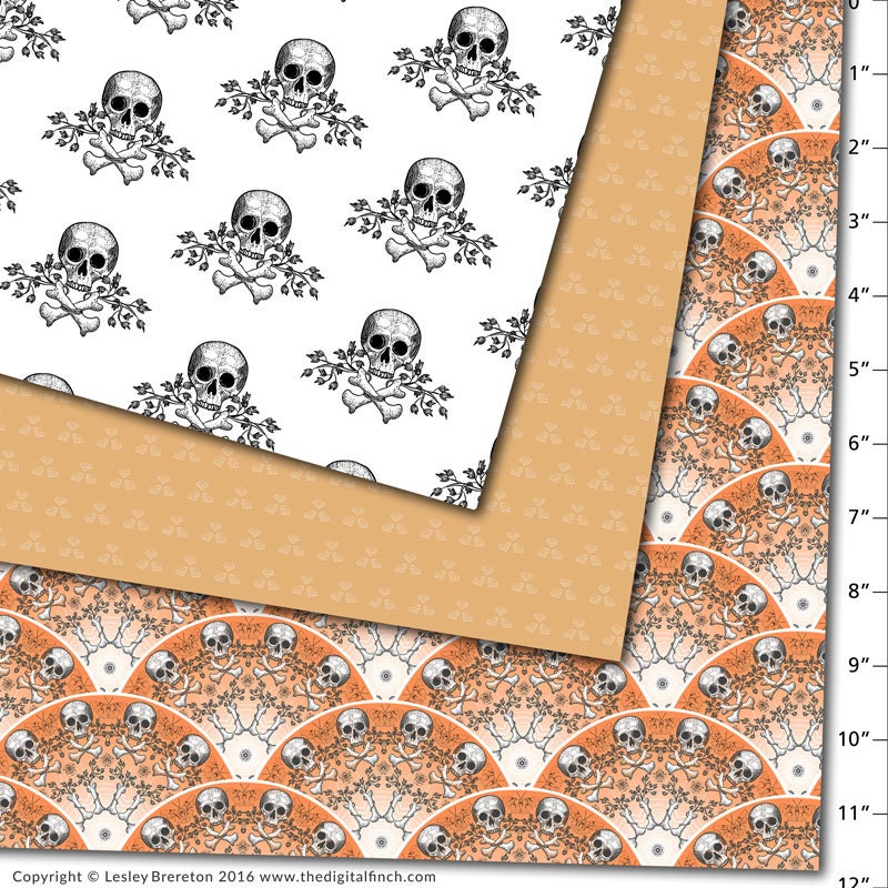 Halloween Chic Skulls Digital Papers Day of the Dead Scrapbooking Paper ...