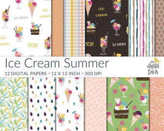 Ice Cream Digital Paper Set With Cones and Popsicles, Summer Digital ...