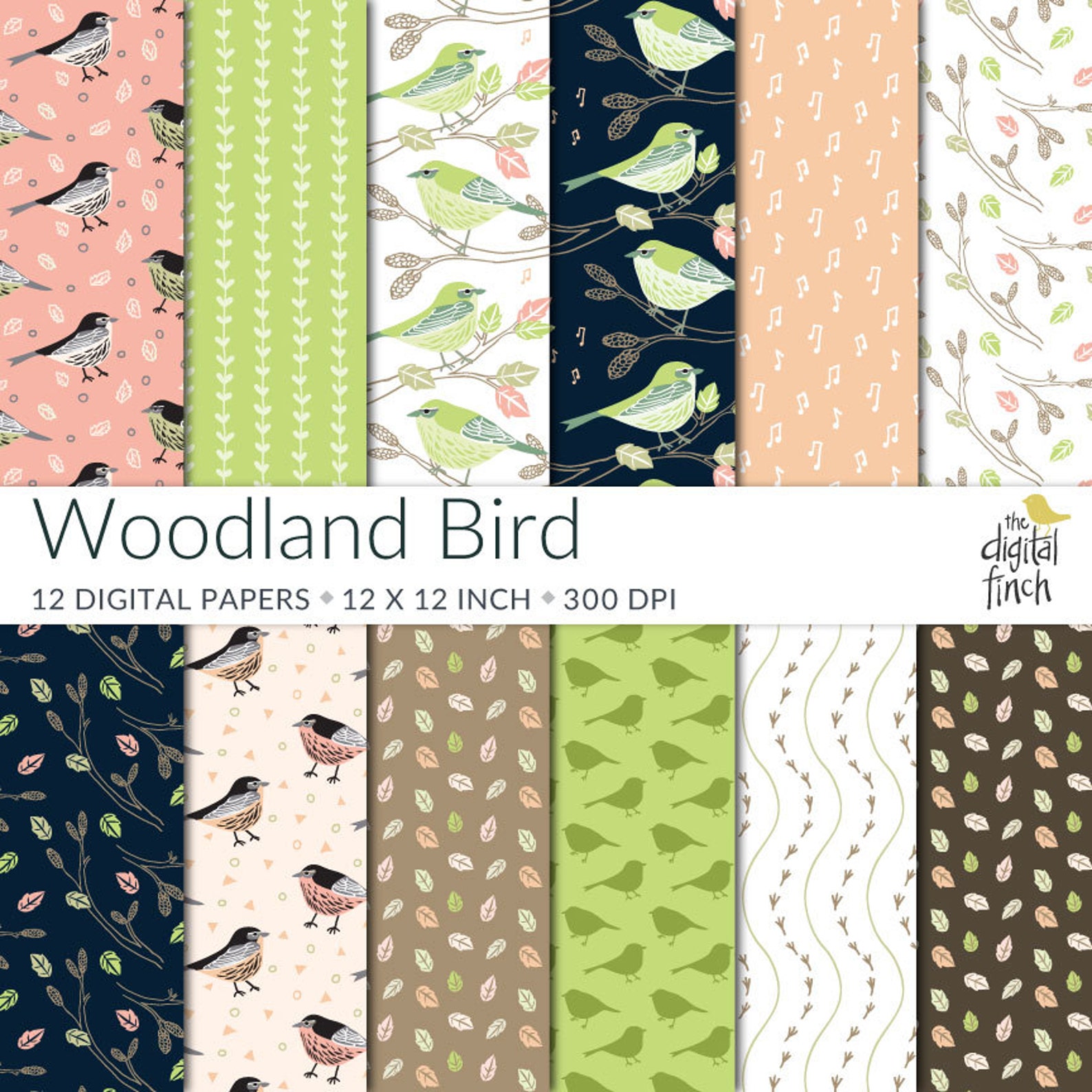 Woodland Bird Digital Paper Pack Scrapbooking Paper - Etsy