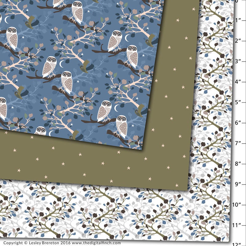 Woodland Owls Digital Paper Owl Trees Leaves Woodgrain Kraft Paper Make ...