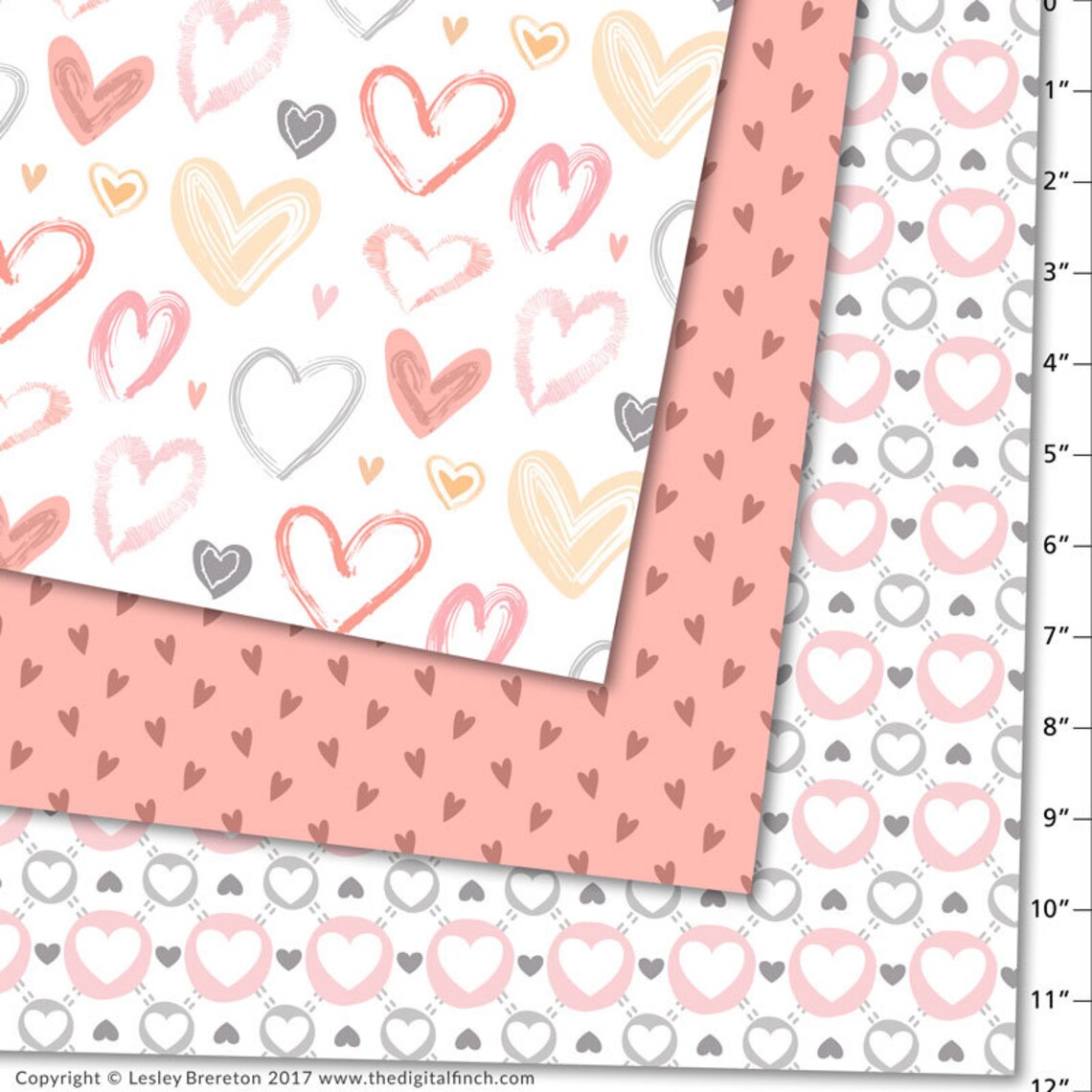 Valentine Hearts Digital Papers Scrapbooking Paper Instant Download ...