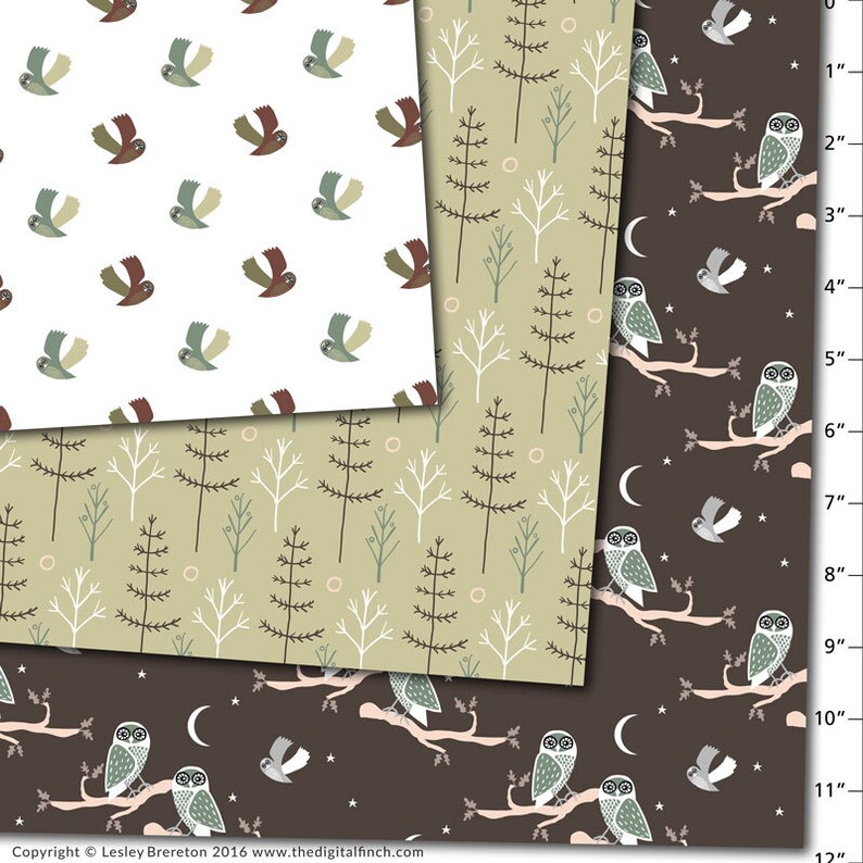 Woodland Owls Digital Paper Owl Trees Leaves Woodgrain Kraft Paper Make ...