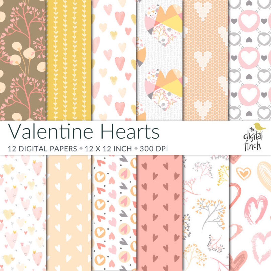 Valentine Hearts Digital Papers Scrapbooking Paper Instant Download ...