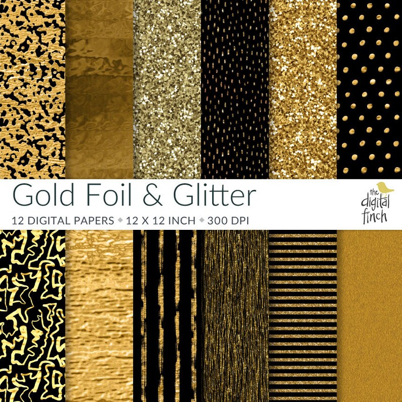 Gold Foil and Glitter Digital Paper Pack - Scrapbooking - Instant ...