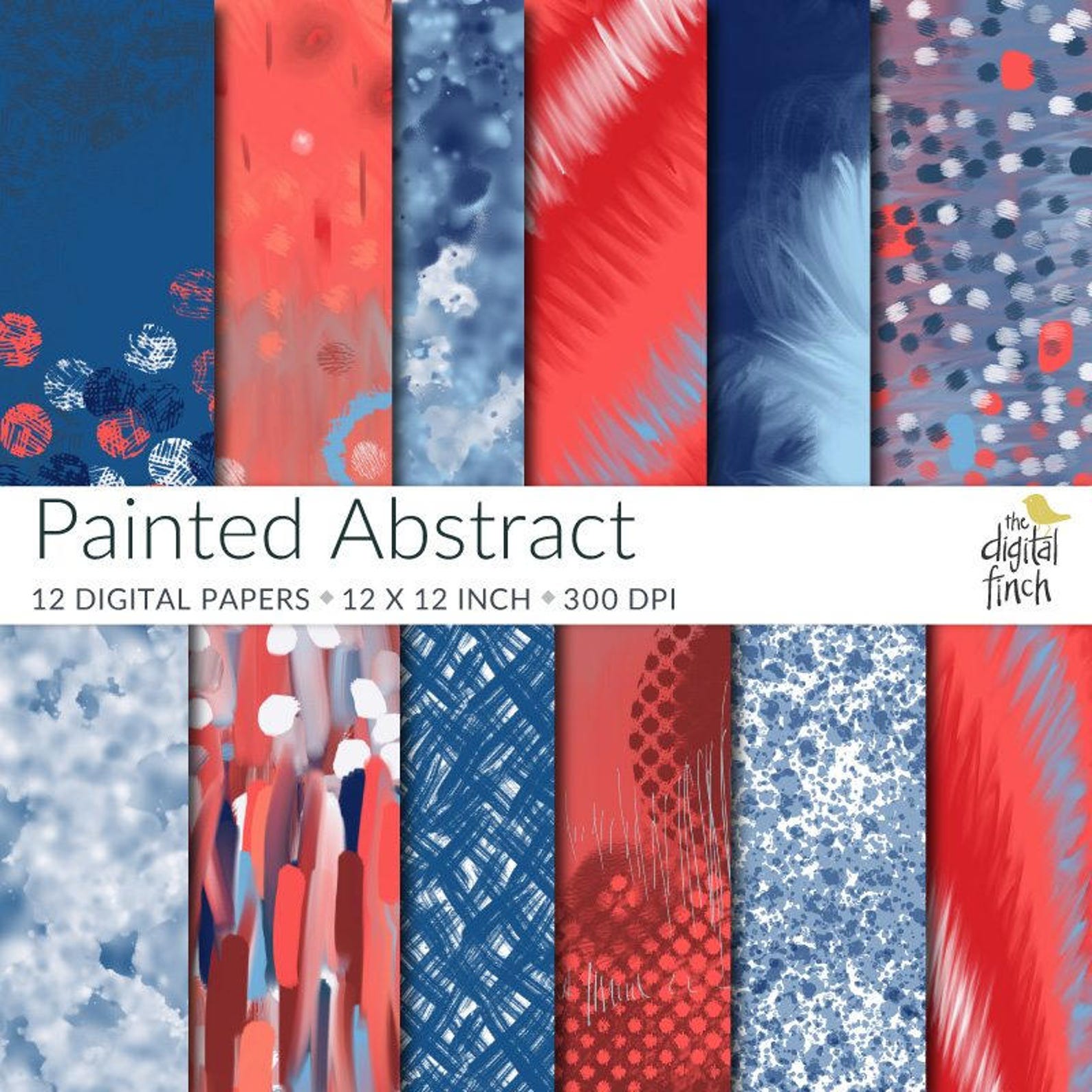 4th of July Papers Painted Abstract Digital Papers Red White and Blue ...