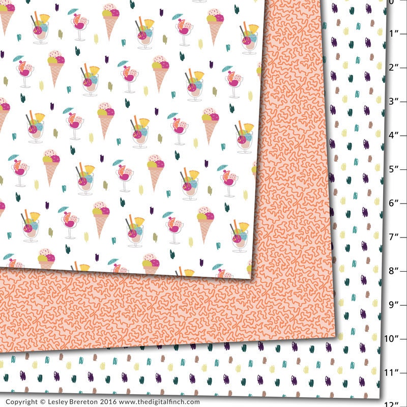 Summer Digital Papers Ice Cream Papers Tropical Leaves - Etsy