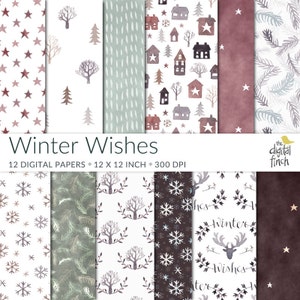 Christmas Digital Papers Winter Wishes Watercolor - Etsy