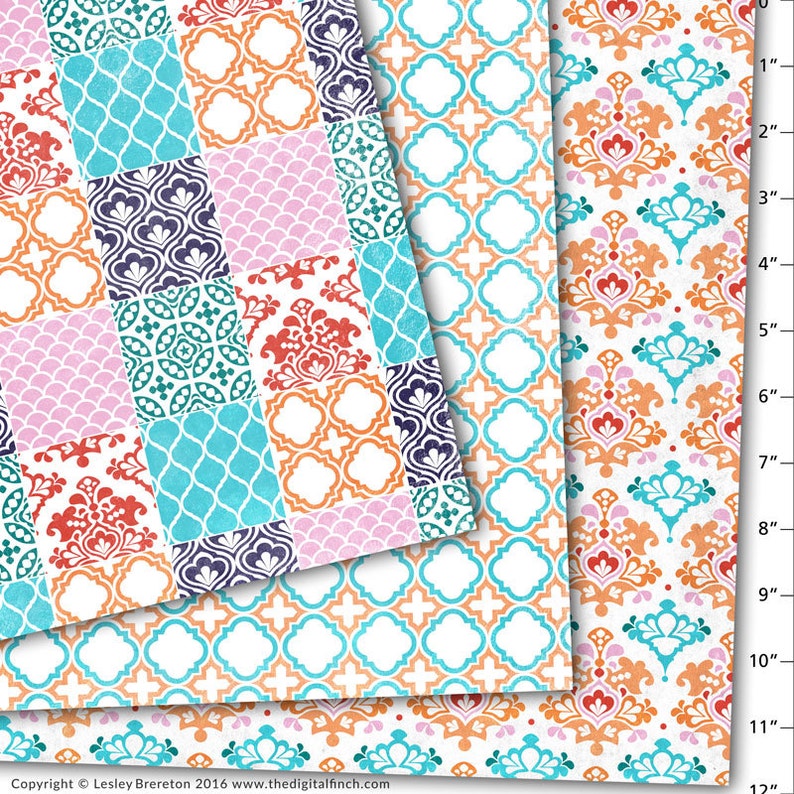 Mosaic Tile Digital Papers in Turquoise Moroccan Persian Scrapbooking ...