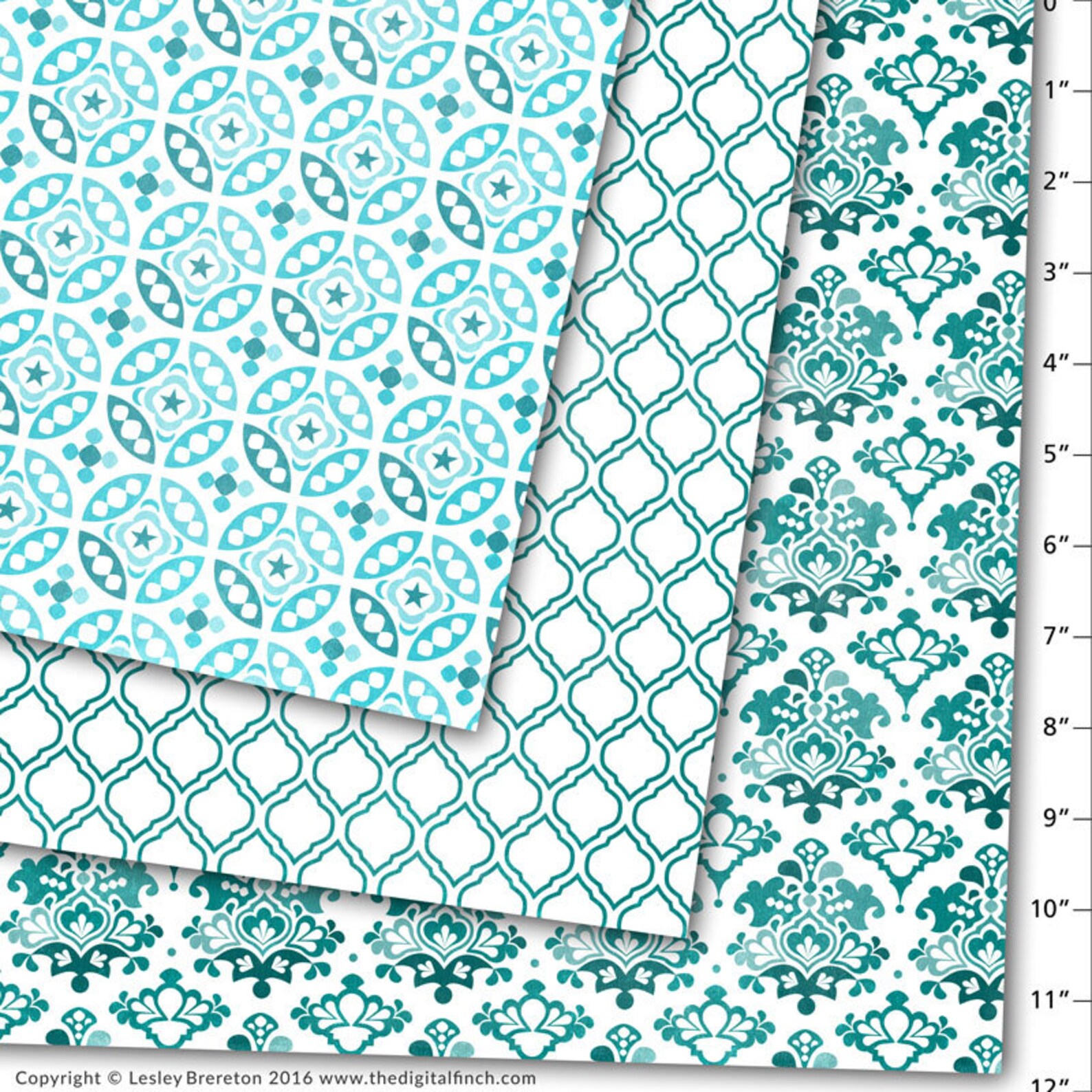 Mosaic Tile Digital Papers in Turquoise Moroccan Persian Scrapbooking ...