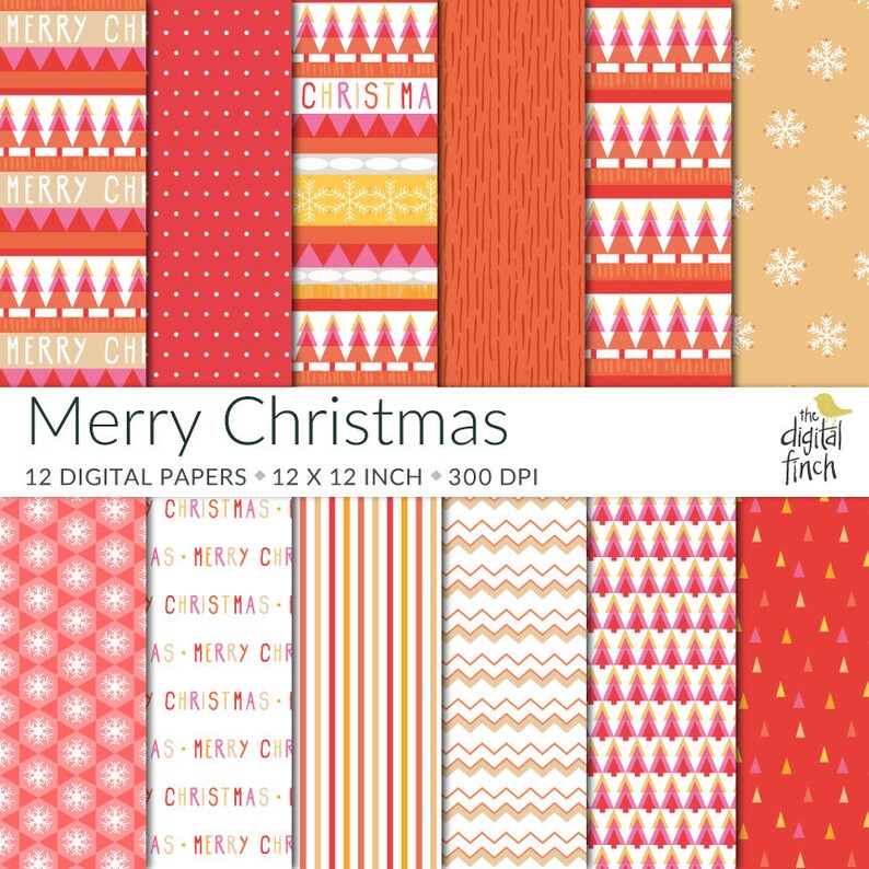 Merry Christmas Digital Papers Xmas Scrapbooking Paper - Etsy