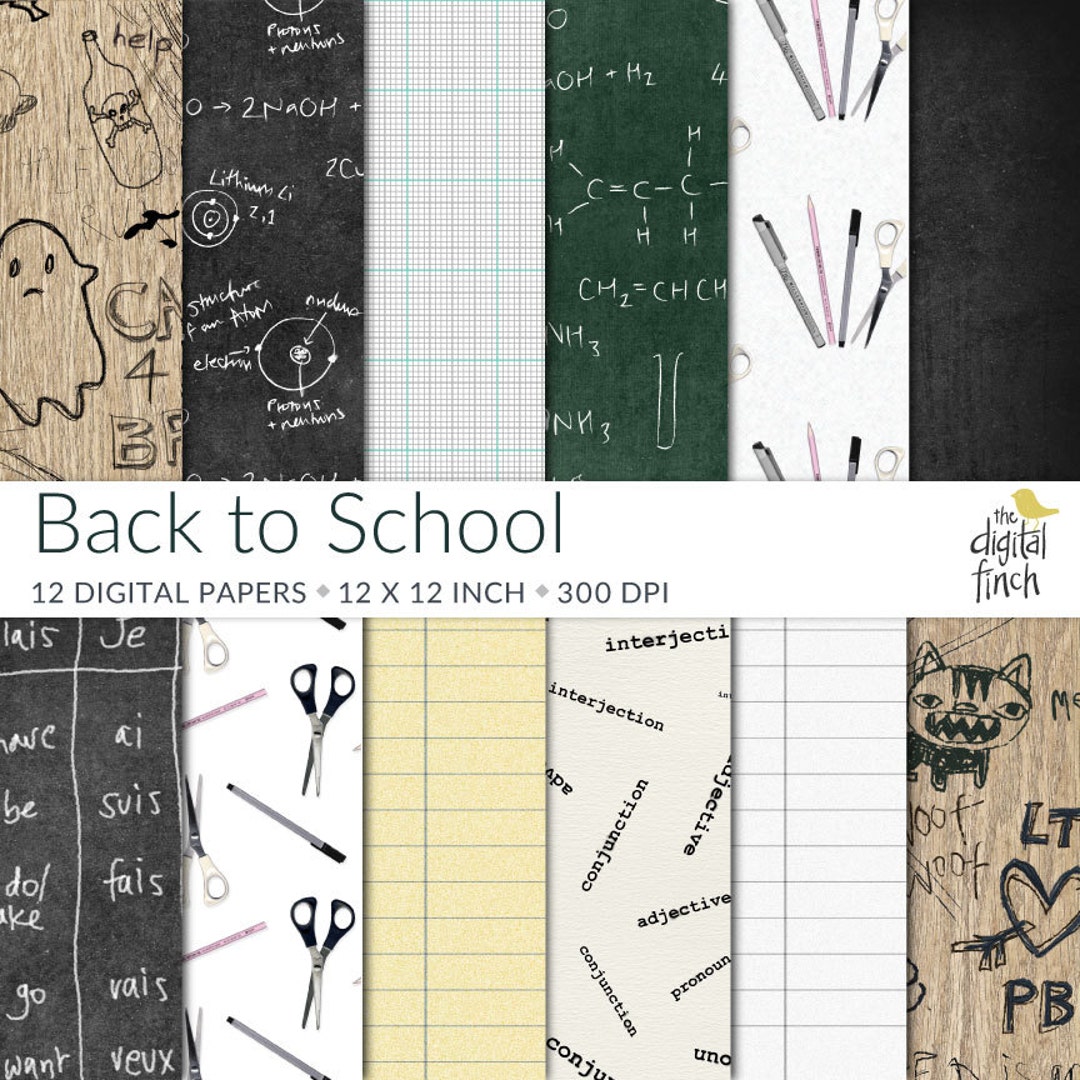 Back to School Digital Papers Retro Chalkboard 12x12 High Res ...