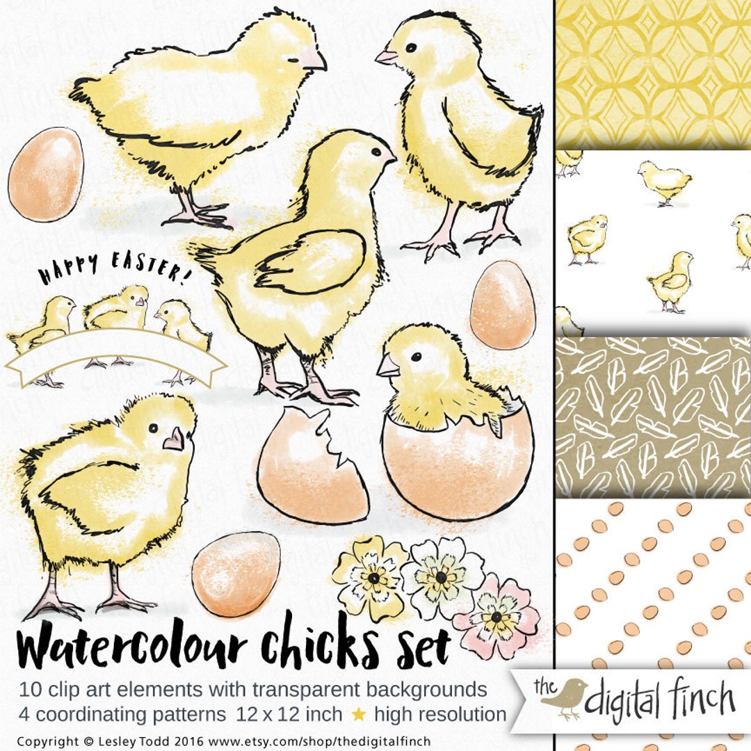 Easter Chicks Clip Art Watercolor Clipart With Coordinating Backgrounds ...