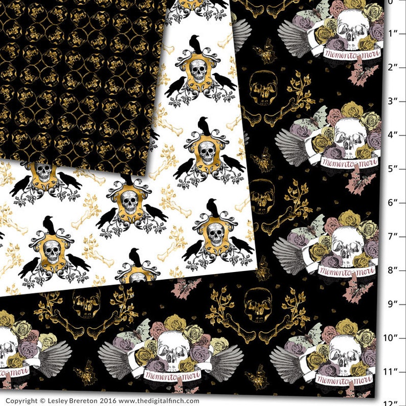 Halloween Chic Skulls Digital Papers Day of the Dead Scrapbooking Paper ...
