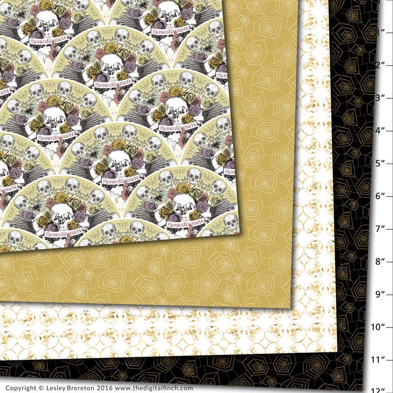 Halloween Chic Skulls Digital Papers Day of the Dead Scrapbooking Paper ...