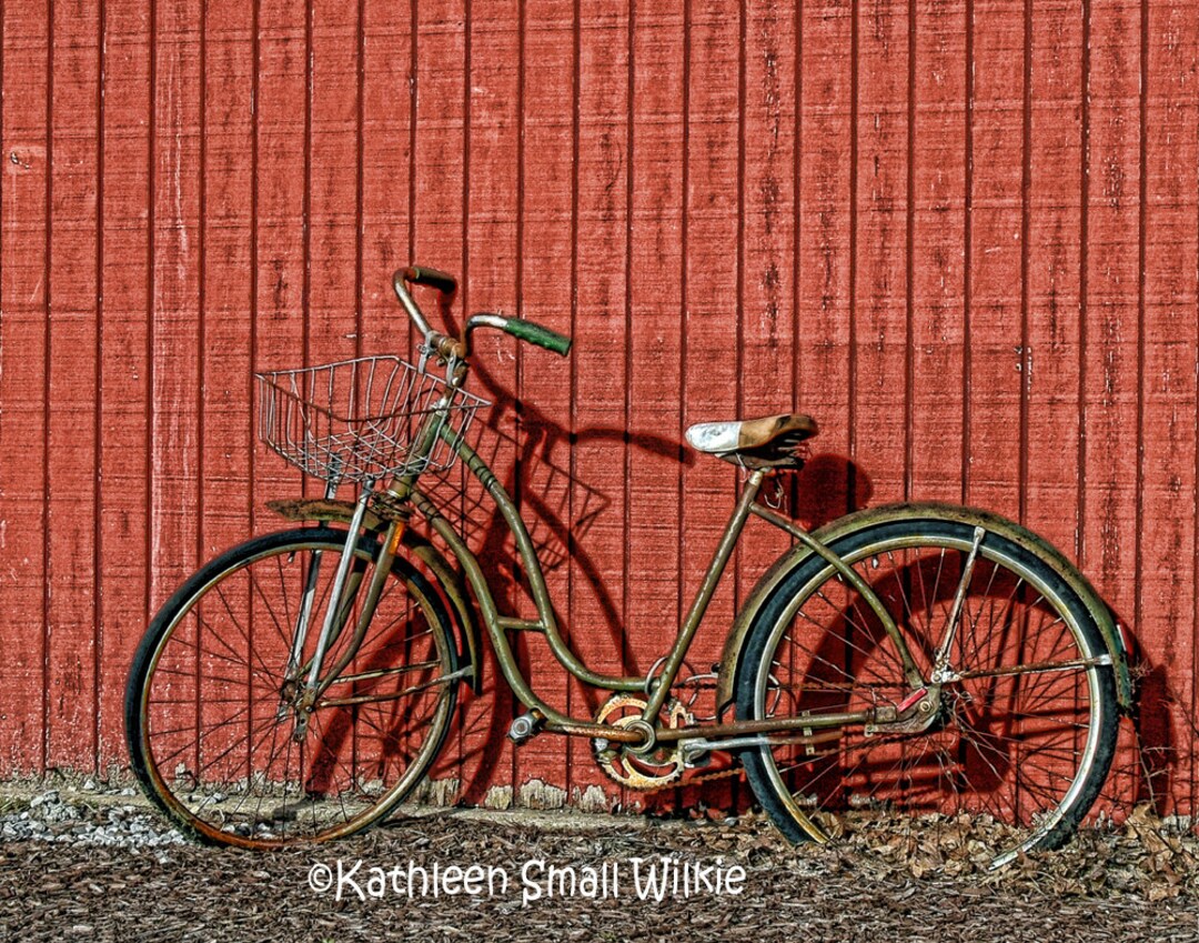 Bicycle Against Building,red Wall, New England Scenery,old Bike,etsy ...