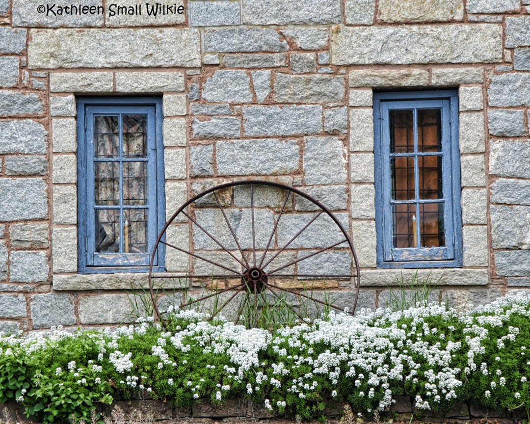 Blue Windows,old Stone Building,connecticut, White Flowers,old ...
