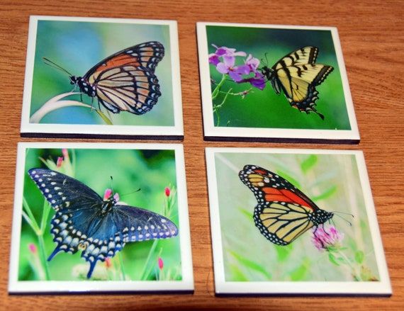 Ceramic Tile Butterfly Coasters Set of 4 - Etsy