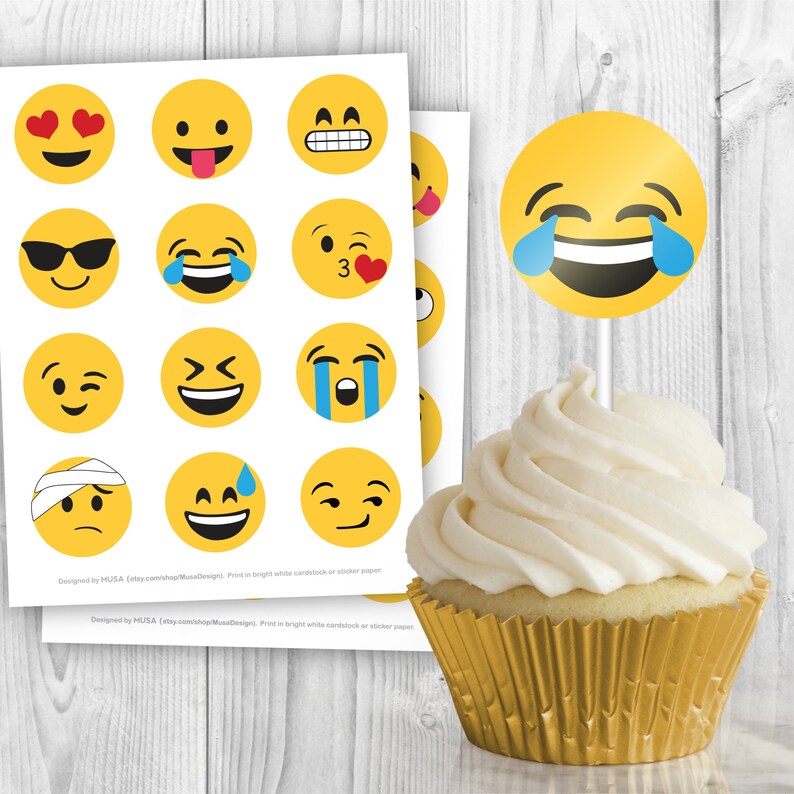 Instant Download: Emoji Cupcake Toppers, Stickers, Labels - Etsy