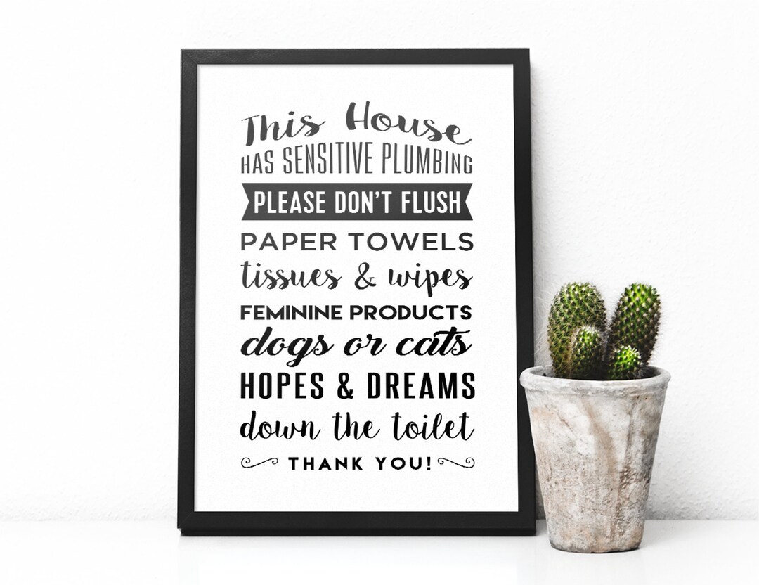 Sensitive Plumbing - Don't Flush Printable Sign - Instant Download - Etsy