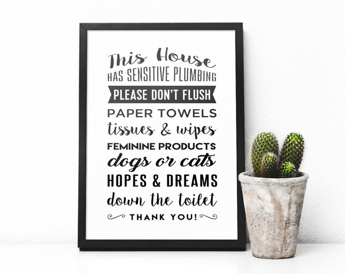 Sensitive Plumbing Don't Flush Printable Sign Instant - Etsy