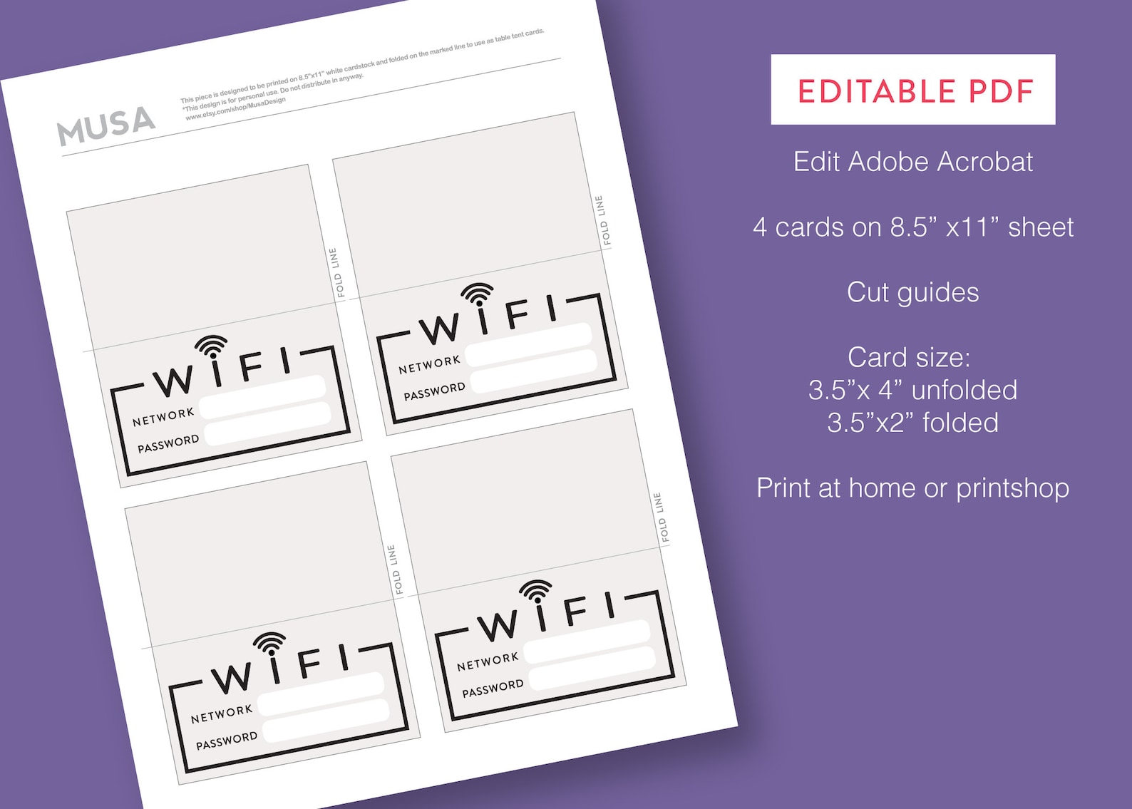 Editable Wifi Sign Template • Modern Table Tent Card • 3.5"x2 ...