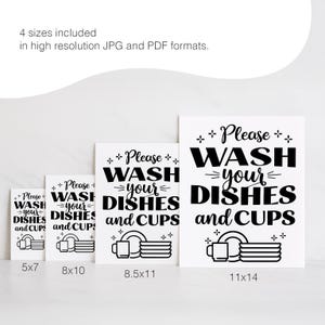 Please Wash Your Dishes and Cups Sign – Printable Kitchen Reminder ...