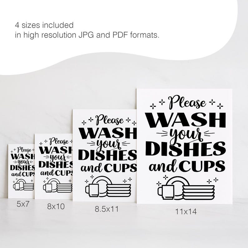 Please Wash Your Dishes and Cups Sign – Printable Kitchen Reminder ...