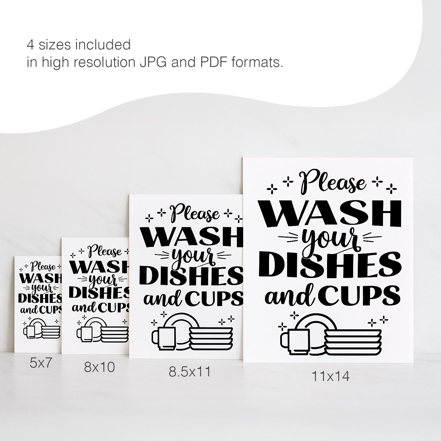 Please Wash Your Dishes and Cups Sign – Printable Kitchen Reminder ...