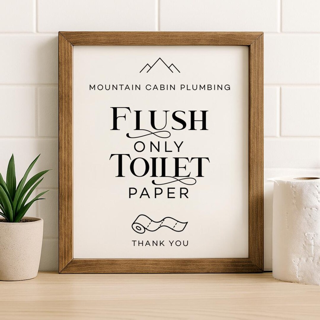 Flush Only Toilet Paper Sign Printable • Mountain Cabin Bathroom Decor ...