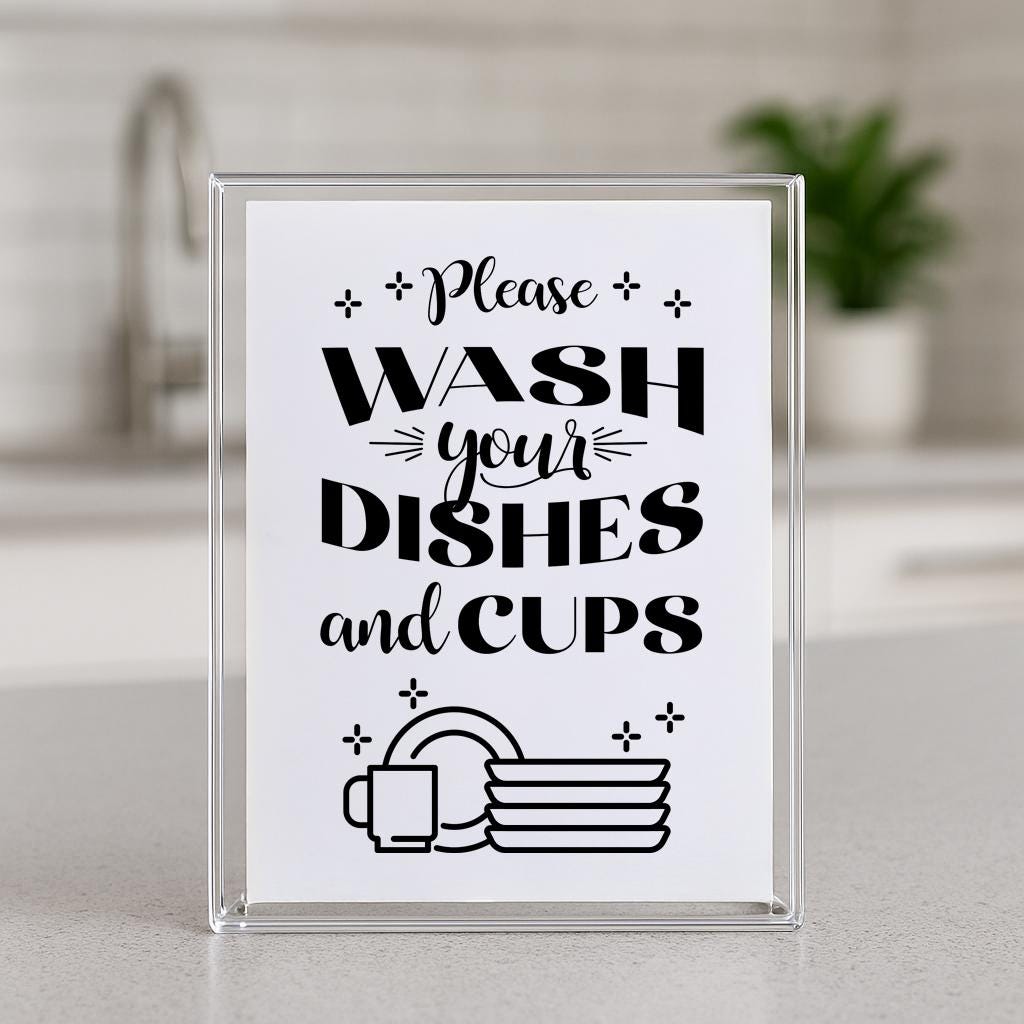 Please Wash Your Dishes and Cups Sign – Printable Kitchen Reminder ...