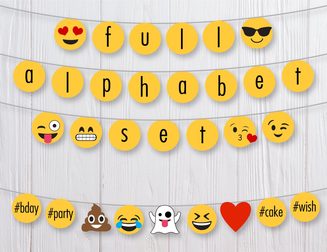 Emoji Party Banner Letters & Decorations | Printable Alphabet + Emojis ...