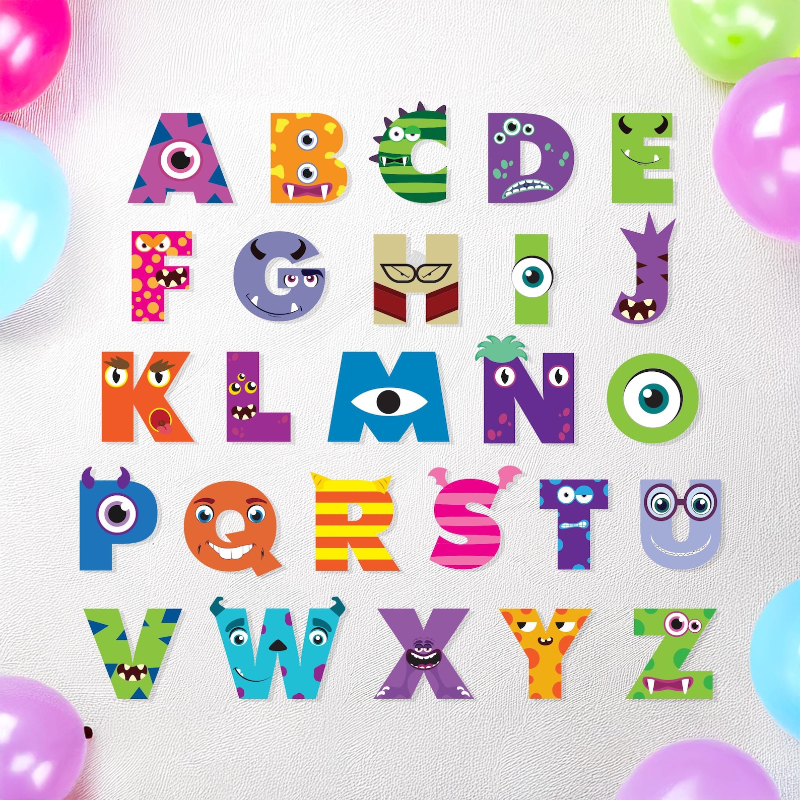 Monster Alphabet Clipart – A-Z PNG Letters With Transparent Background ...